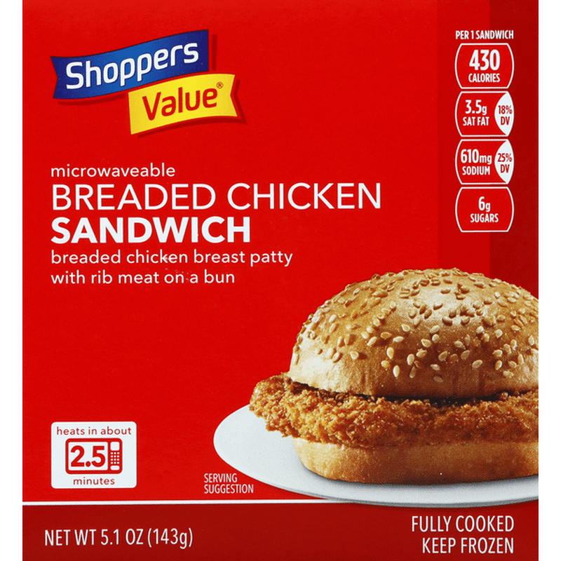 Shoppers Value Breaded Chicken Sandwich, Microwaveable (5.1 oz) - Instacart