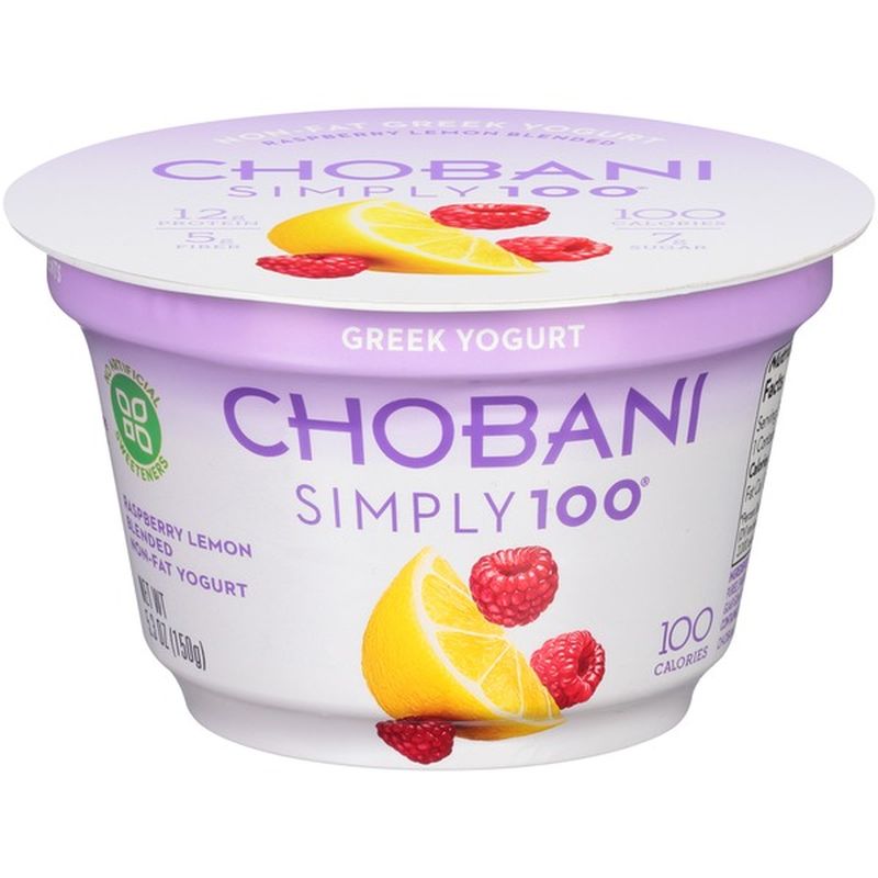 Chobani Simply 100 Raspberry Lemon Blended Non-Fat Greek Yogurt (5.3 oz ...