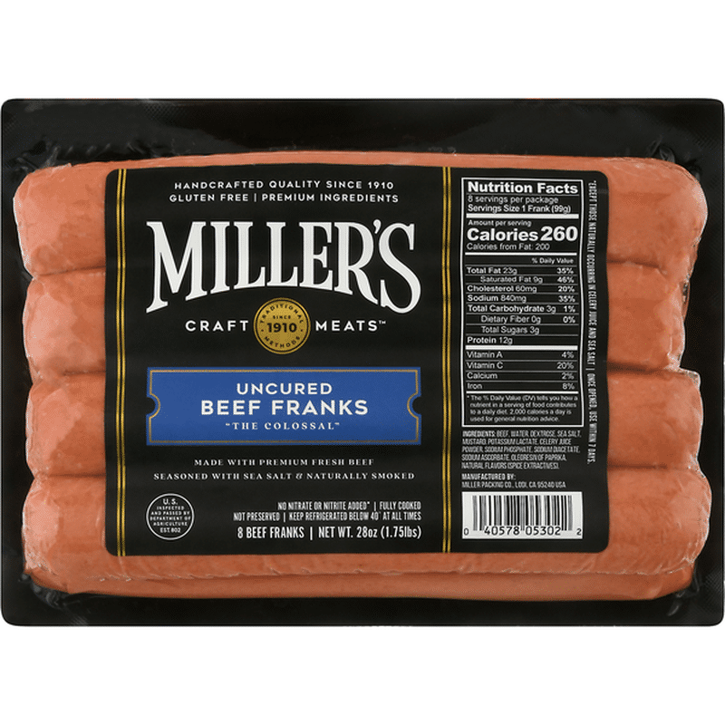 Miller's Cheese Beef Franks, Uncured (8 each) - Instacart