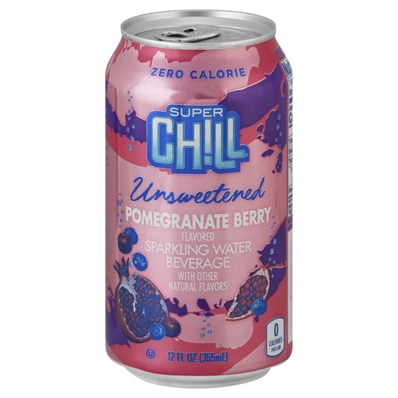 Super Chill Sparkling Water Beverage, Unsweetened, Pomegranate Berry ...