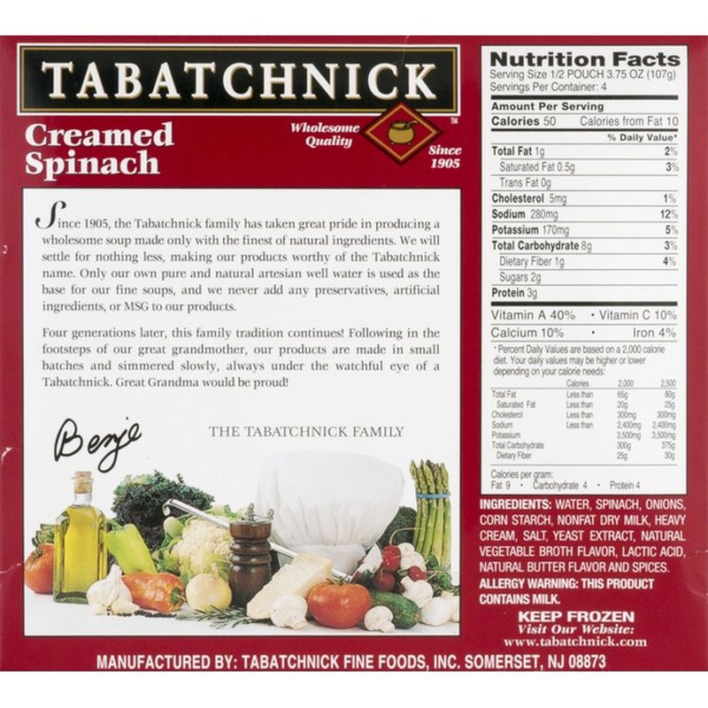 Tabatchnick Creamed Spinach (Frozen) (15 oz) - Instacart