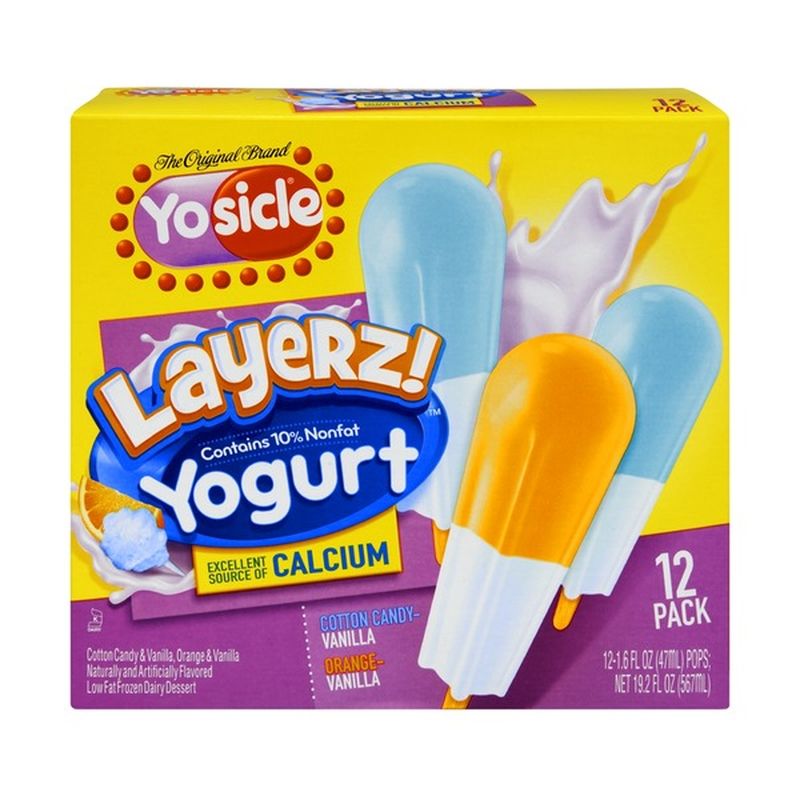 Yosicle Layerz! Cotton Candy and Orange Vanilla Yogurt Pops - 12 PK (19 ...