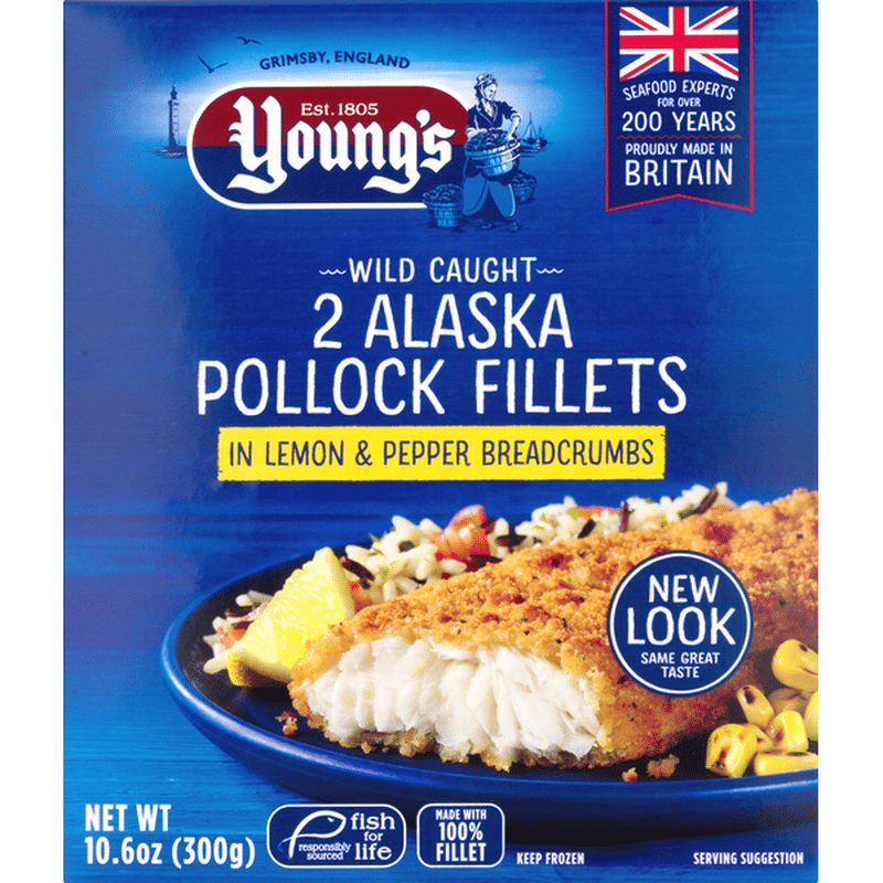 Young's Pollock Fillets in Lemon & Pepper Breadcrumbs, Alaska (10.6 oz ...