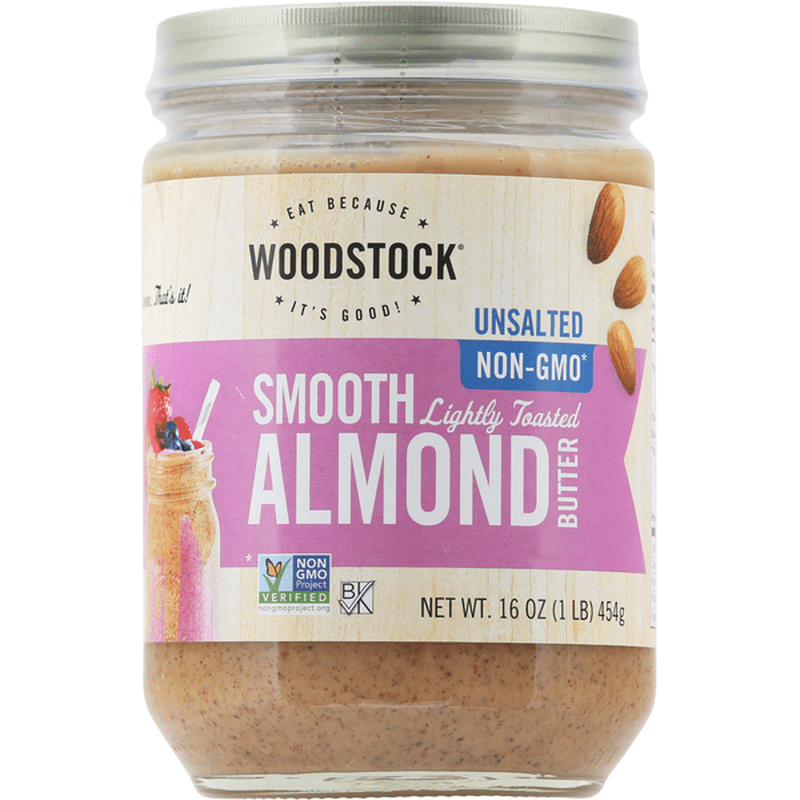 WOODSTOCK Unsalted Non-GMO Smooth Lightly Toasted Almond Butter (16 oz ...