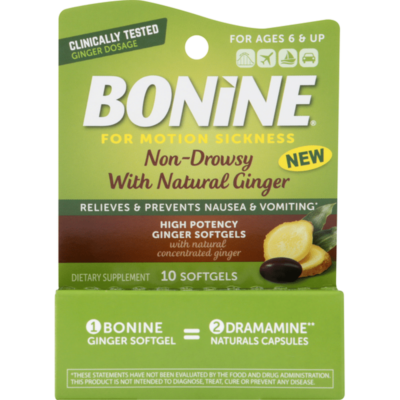 Bonine Ginger Softgels, High Potency (10 each) - Instacart