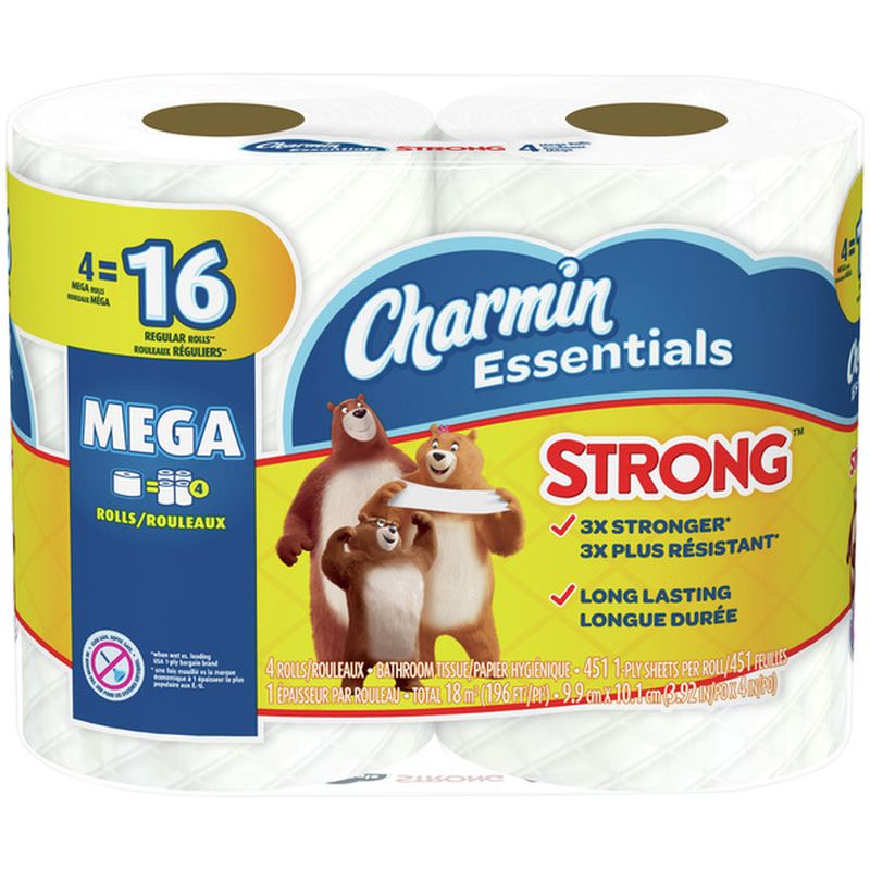 Charmin Essentials Strong Toilet Paper 4 Mega Rolls (4 ct) - Instacart
