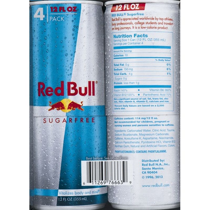 Red Bull Energy Drink, Sugarfree, 4 Pack (12 oz) from Schnucks - Instacart