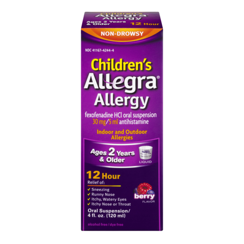 Allegra Allergy Relief, 12 Hour, Liquid, Berry Flavor, Children's (4 oz ...