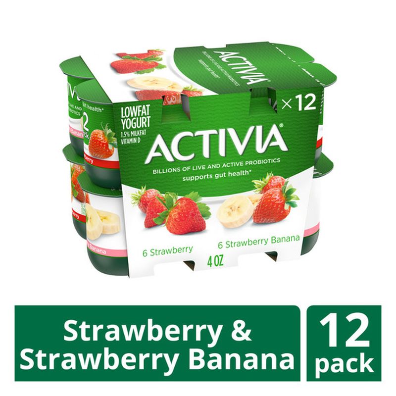 Activia Probiotic Strawberry & Strawberry Banana Variety Pack Yogurt (4 ...