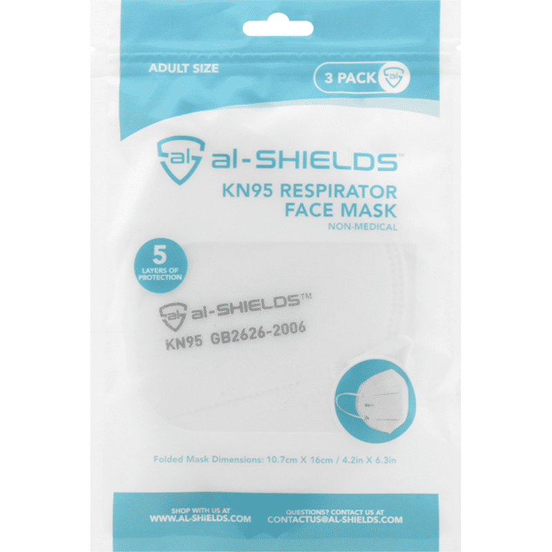 Al Shields Face Mask, KN95 Respirator, White, Adult Size, 3 Pack (3 ...
