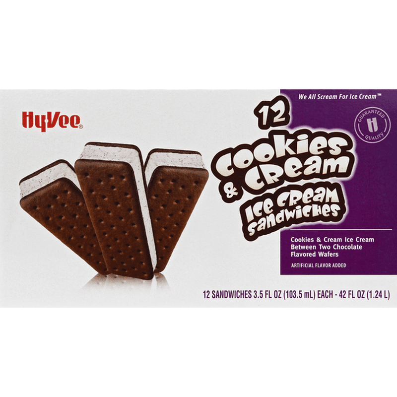 Hy-Vee Ice Cream Sandwiches, Cookies & Cream (12 each) - Instacart