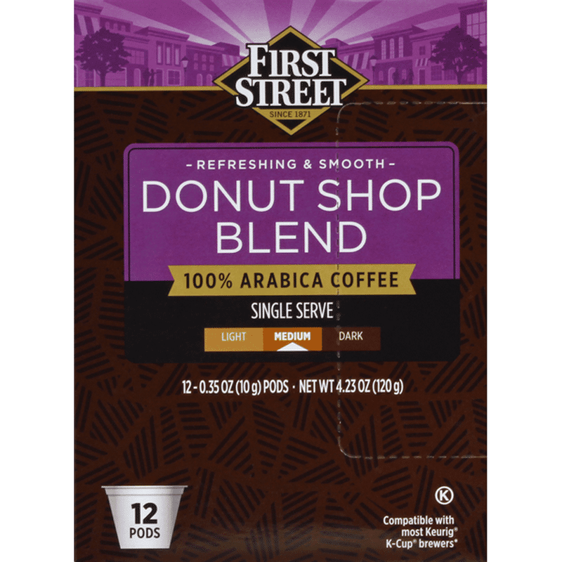 First Street Coffee, 100% Arabica, Medium Roast, Donut Shop Blend, Pods ...