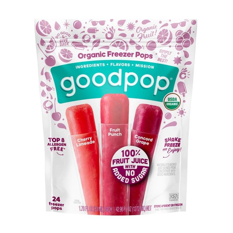 GoodPop Organic Freezer Pops Variety Pack Display Case (1.79 fl oz ...