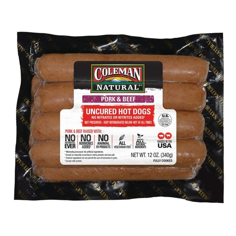Coleman Pork Beef Uncured Hot Dogs (0.75 lb) - Instacart
