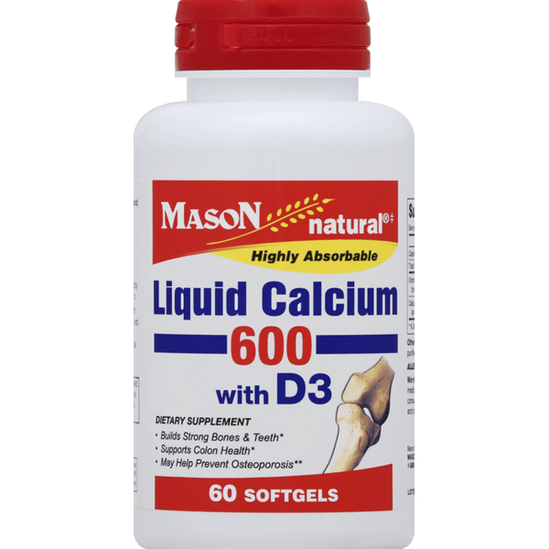 Mason Natural Calcium, Liquid, 600, with D3, Softgels (60 each) - Instacart