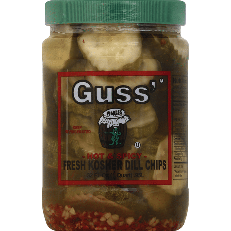 Guss Pickles, Chips, Fresh, Kosher Dill, Hot & Spicy (32 oz) - Instacart