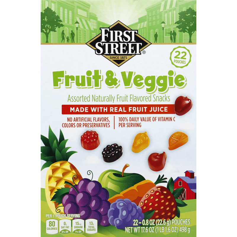 First Street Fruit Flavored Snacks, Fruit & Veggie, Assorted (22 each ...