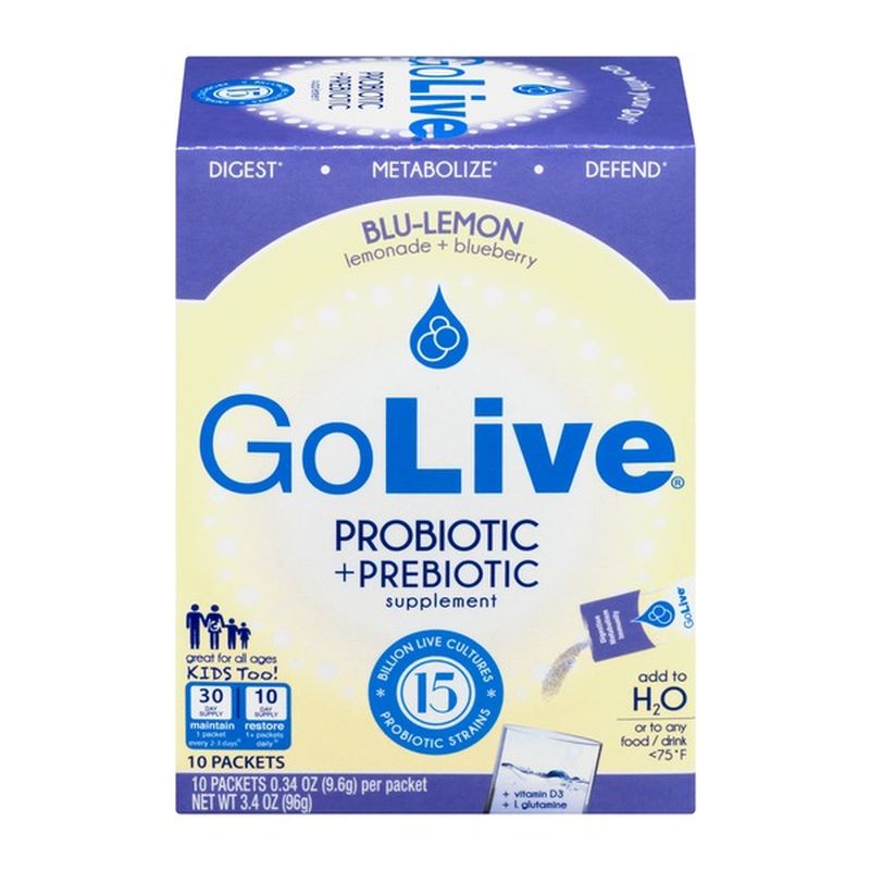 GoLive Probiotic + Prebiotic Supplement Packets Blu-Lemon - 10 CT (0.34 ...