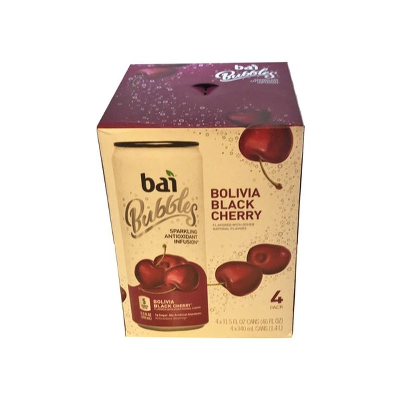 Bai Antioxidant Beverage, Bolivia Black Cherry, Bubbles, 4 Pack (11.5 ...