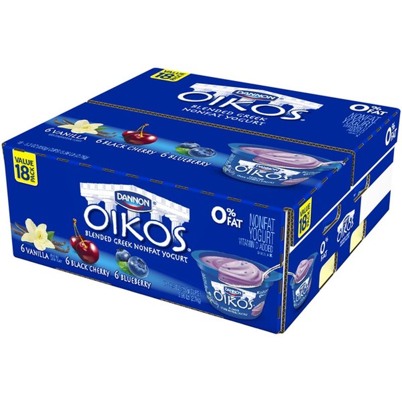 Dannon Oikos 18 Pack Vanilla/Black Cherry/Blueberry 5.3 Oz Oikos Greek ...