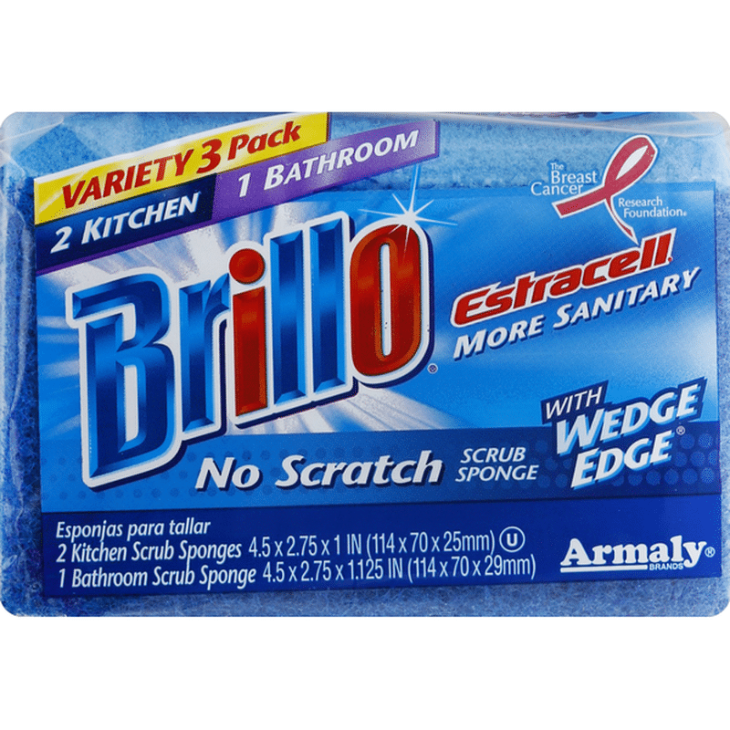 Brillo Scrub Sponge, with Wedge Edge, No Scratch, Variety 3 Pack (3 ...