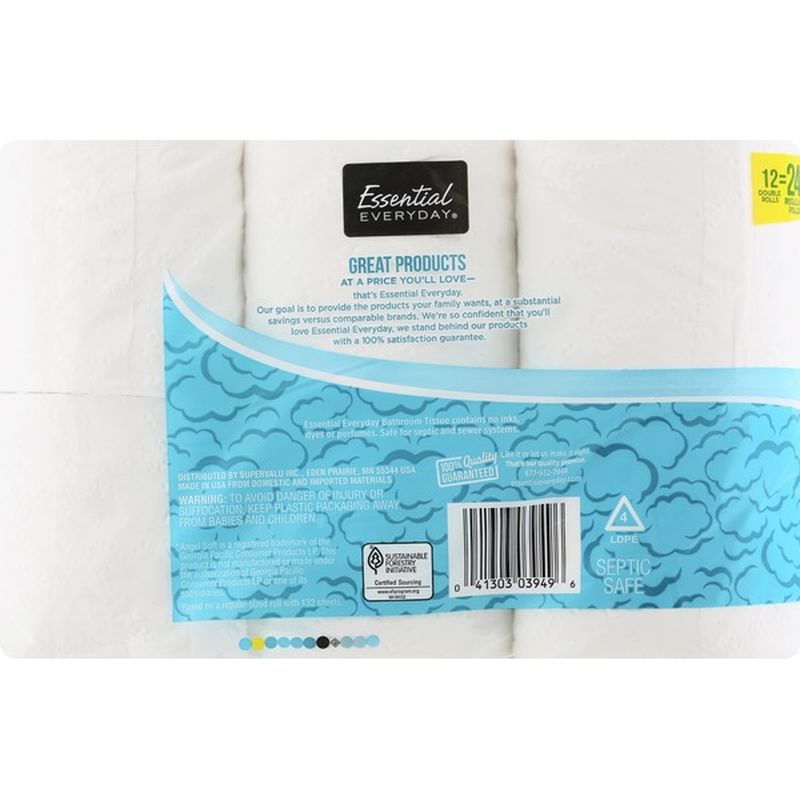 Essential Everyday Bathroom Tissue, Soft & Strong, Double Rolls, Two ...