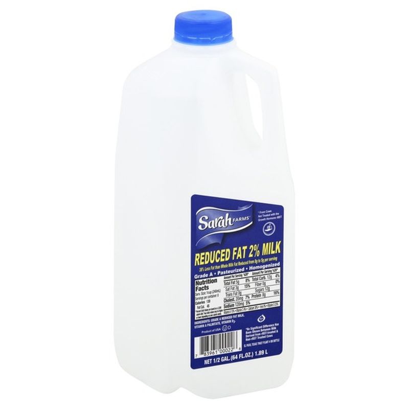 Sarah Farms Milk, Reduced Fat, 2% (0.5 gal) - Instacart
