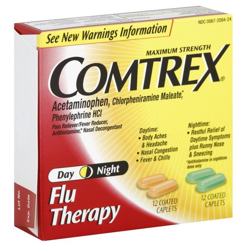 Comtrex Flu Therapy, Maximum Strength, Day, Night, Coated Caplets (24 ...
