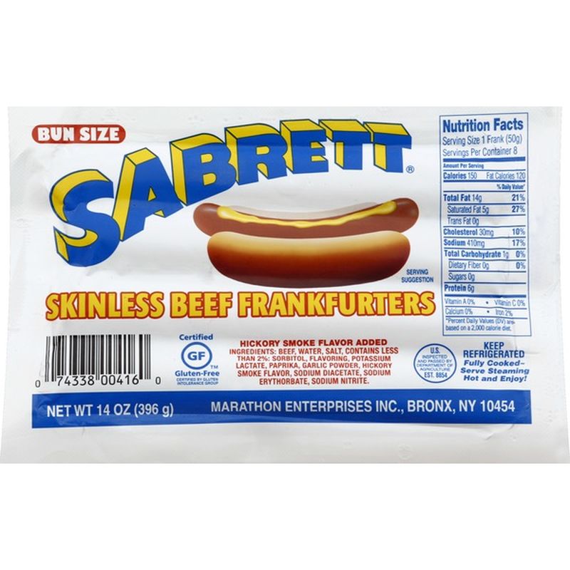 Sabrett Skinless Beef Frankfurters Bun Size (8 ct) - Instacart