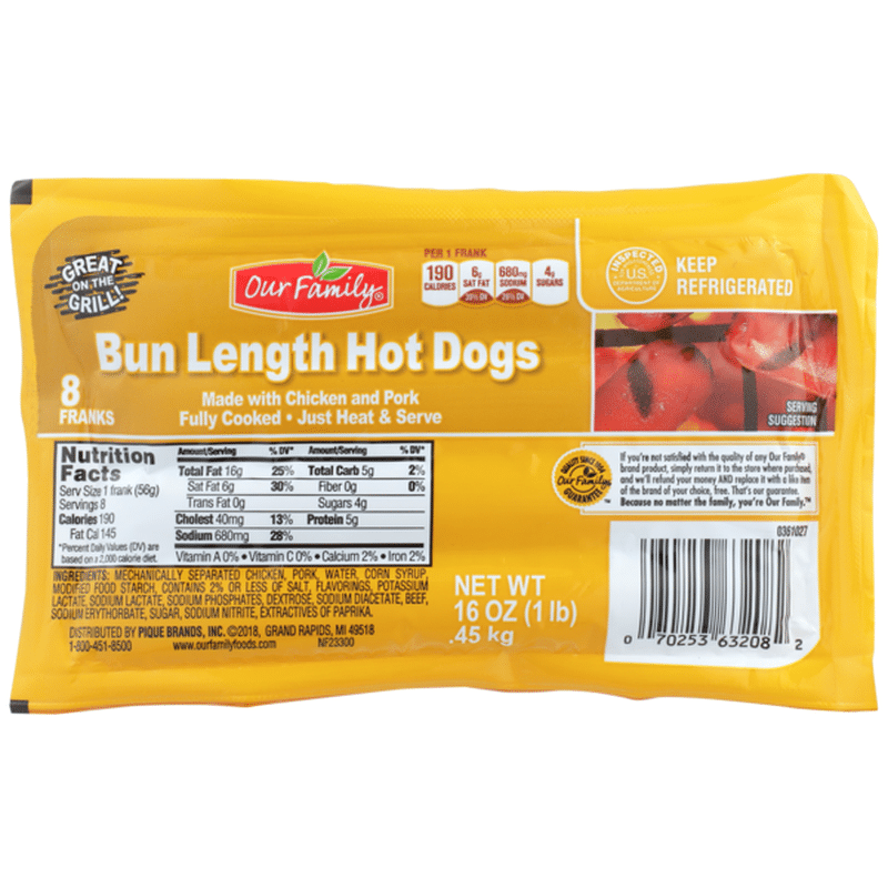 Our Family Bun Length Hot Dogs Franks (16 oz) - Instacart