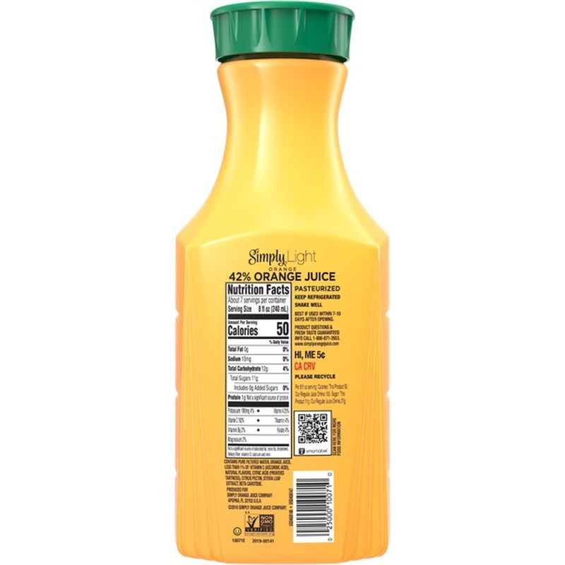 Simply Light Orange Pulp Free Orange Juice, Non-Gmo (52 oz) - Instacart