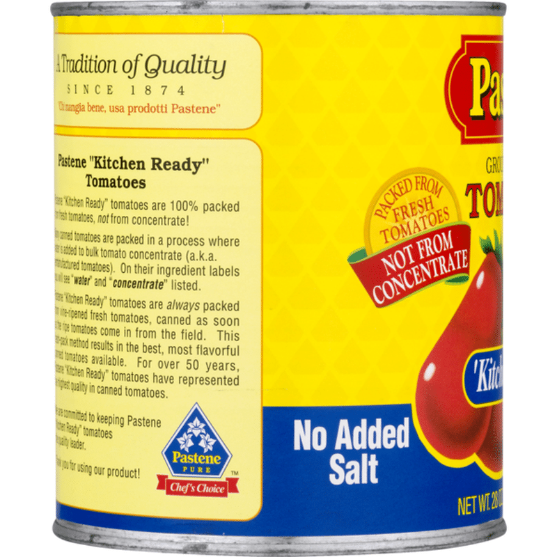Pastene 'Kitchen Ready' Tomatoes Ground Peeled No Salt Added (28 oz ...