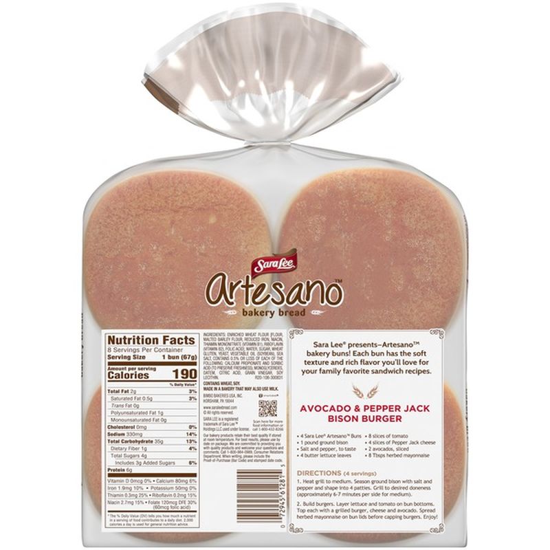 Sara Lee Artesano Bakery Buns (19 oz) - Instacart