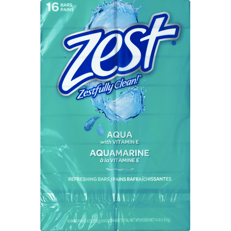 Zest Refreshing Bars, Aqua with Vitamin E, Zestfully Clean (16 each ...