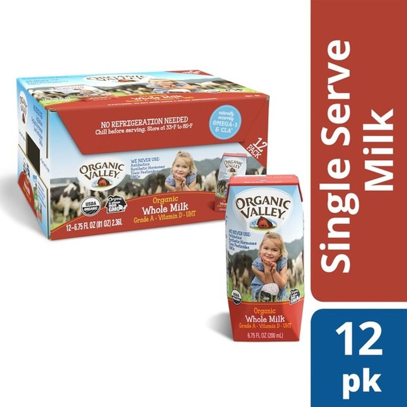 Organic Valley Single Serve Shelf Stable Organic Whole Milk (6.75 oz ...