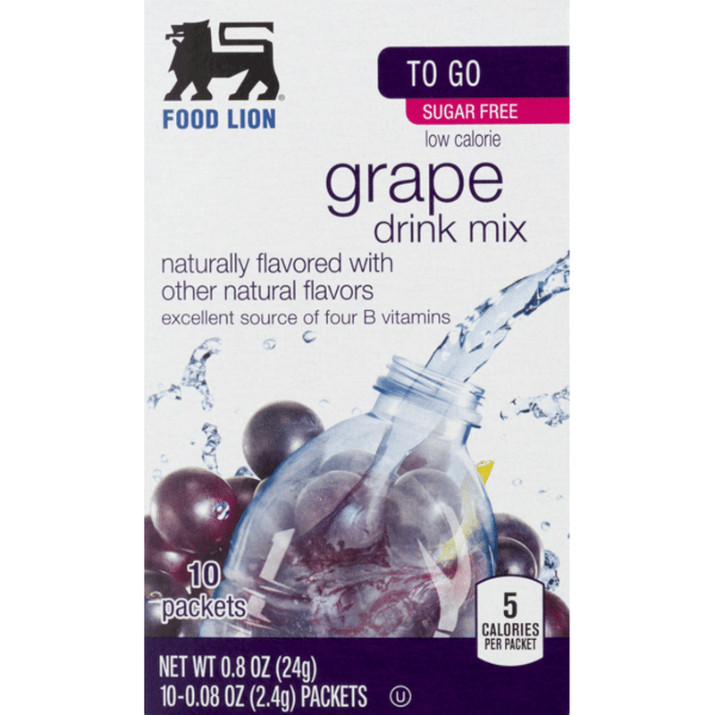 Food Lion Drink Mix, Sugar Free, Low Calorie, Grape, To Go, Box (0.08 ...