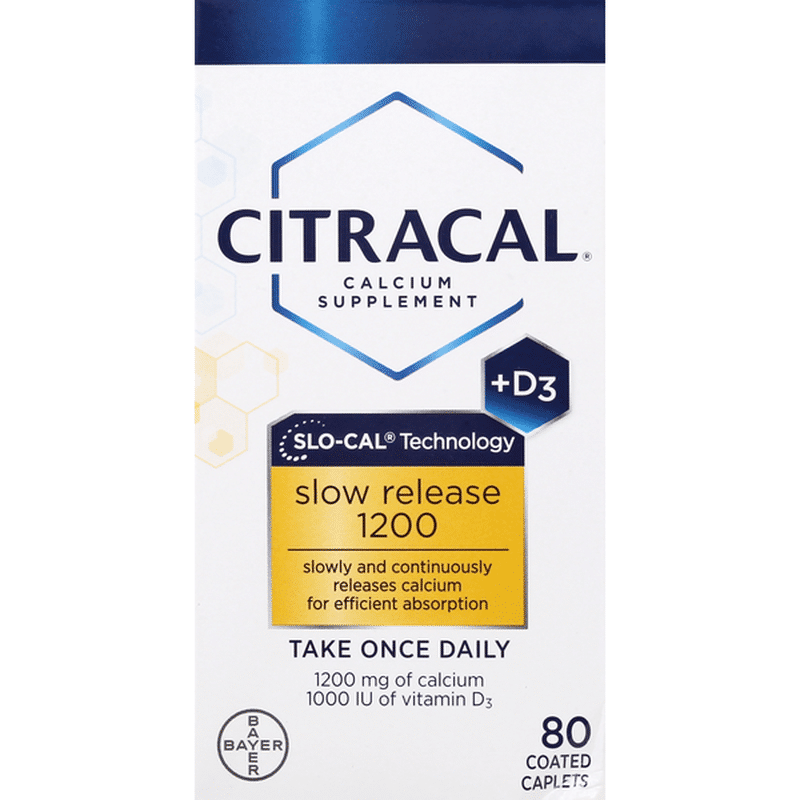 Citracal Calcium Supplement, 1200, Slow Release, Coated Caplets (80 ...