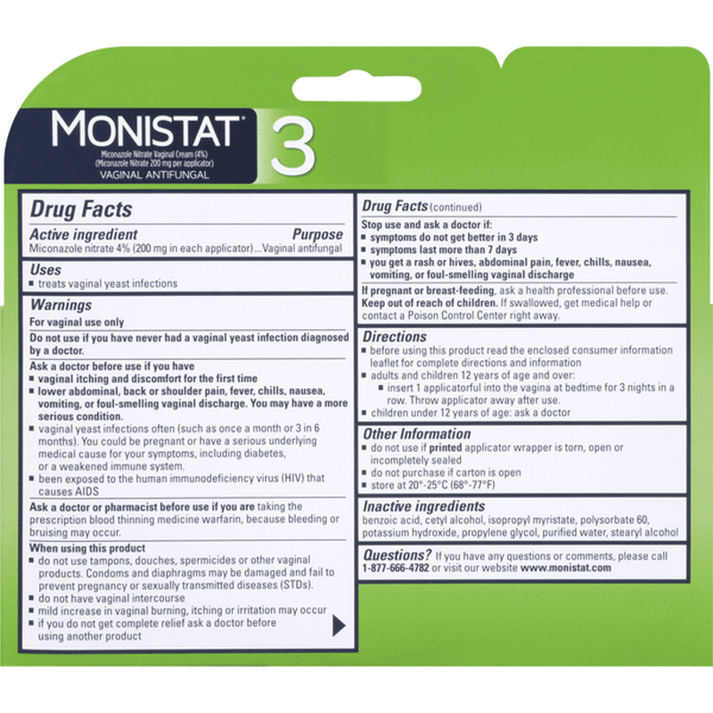 MONISTAT 3 Vaginal Antifungal Cream (0.18 oz) - Instacart