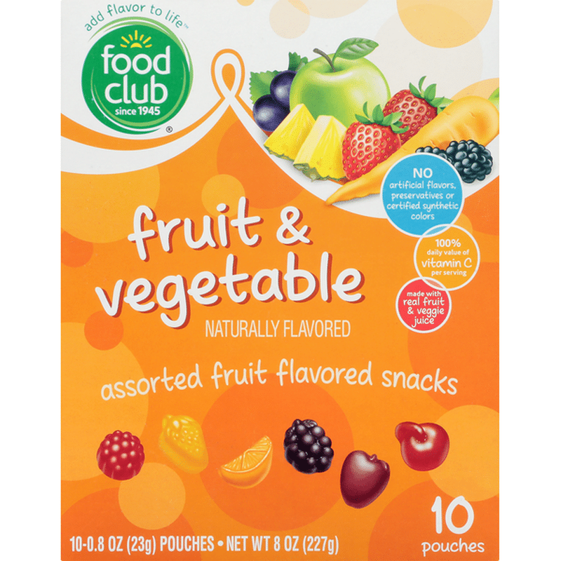 Food Club Fruit Flavored Snacks, Assorted, Fruit & Vegetable (0.8 oz ...
