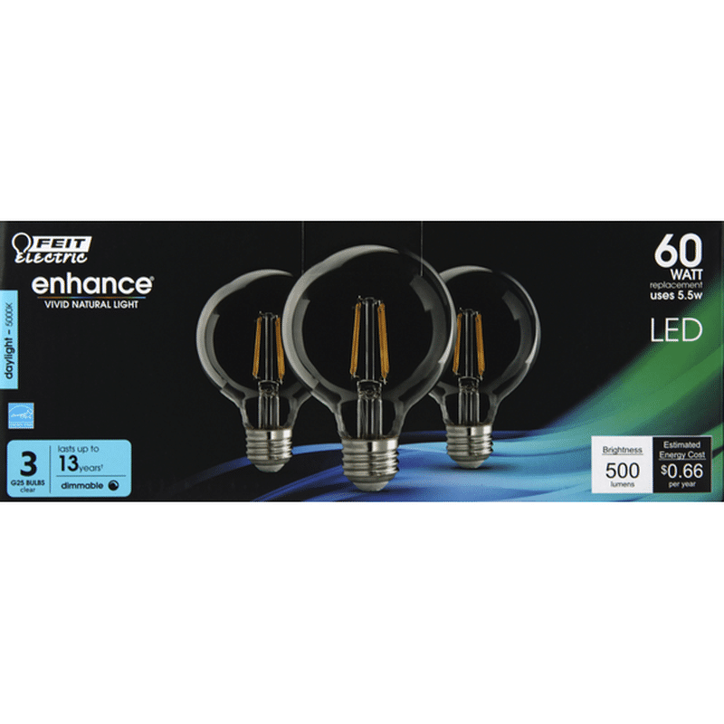 Feit Electric Bulbs, LED, Daylight, Clear, 5.5 Watts (3 each) - Instacart