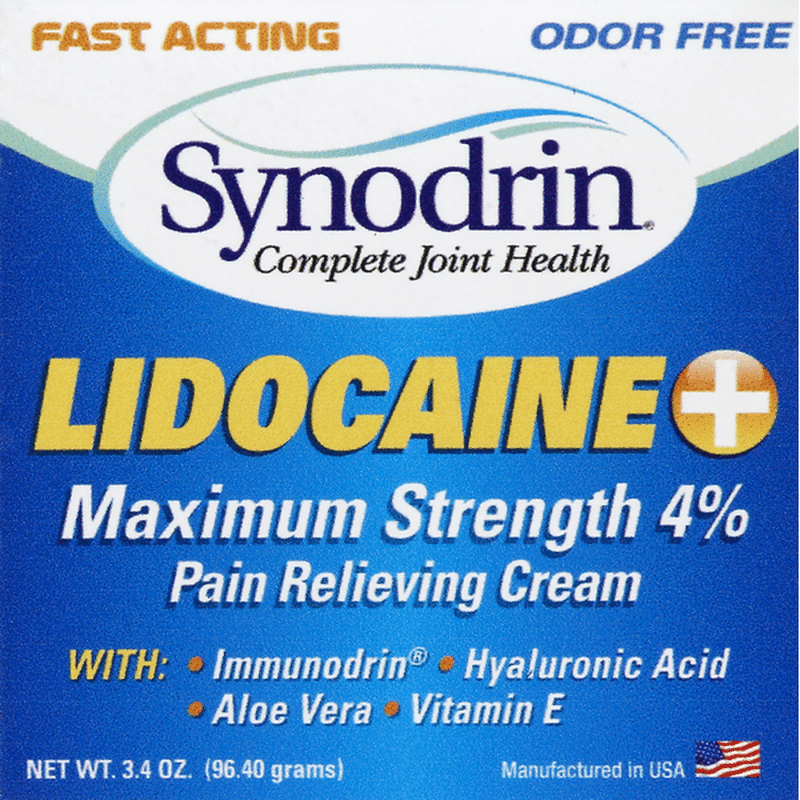 Synodrin Lidocaine, Maximum Strength, 4%, Cream (3.4 oz) - Instacart