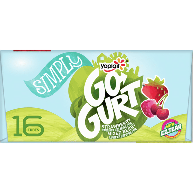 Yoplait Go-Gurt, Simply Berry Portable Low Fat Yogurt Variety Pack Tubes, 16 Count (2 lb ...