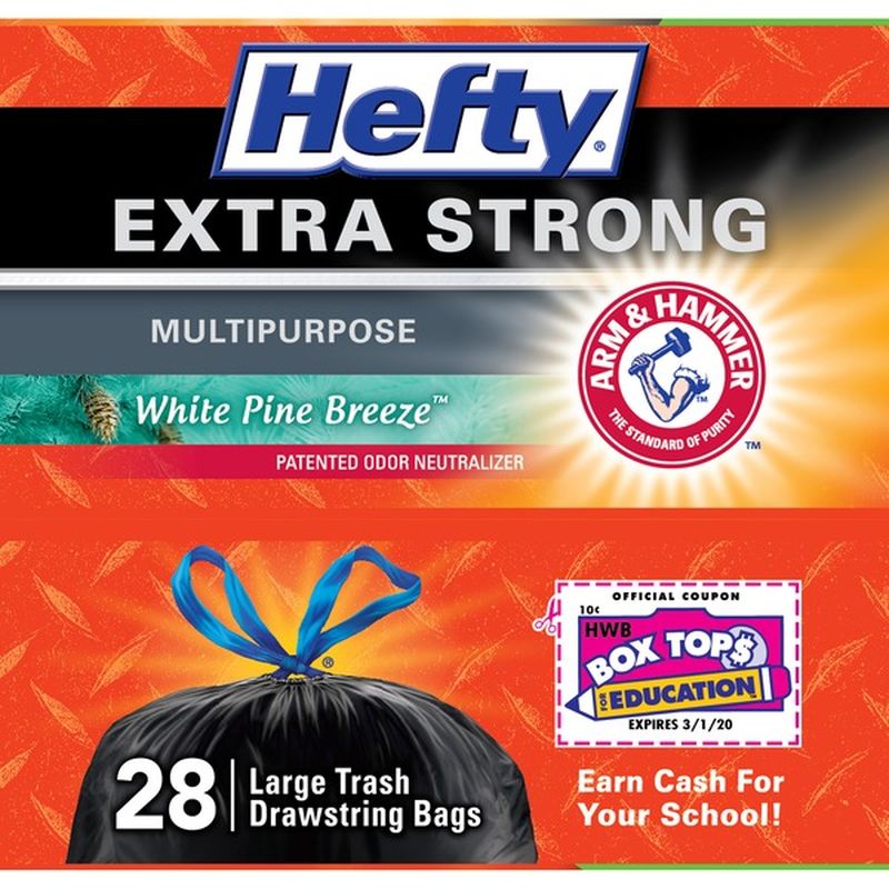 Hefty Extra Strong Multipurpose Large Drawstring White Pine Odor Block ...