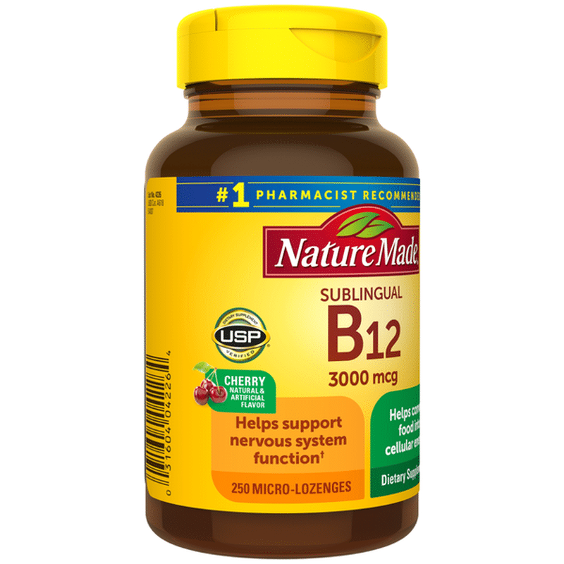Nature Made Sublingual Vitamin B12 3000 mcg Micro-Lozenges (250 ct ...