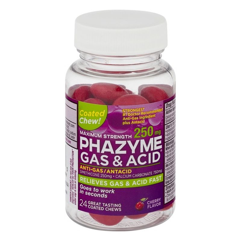 Phazyme Gas & Acid 250mg Chews Maximum Strength Cherry Flavor (24 ct ...