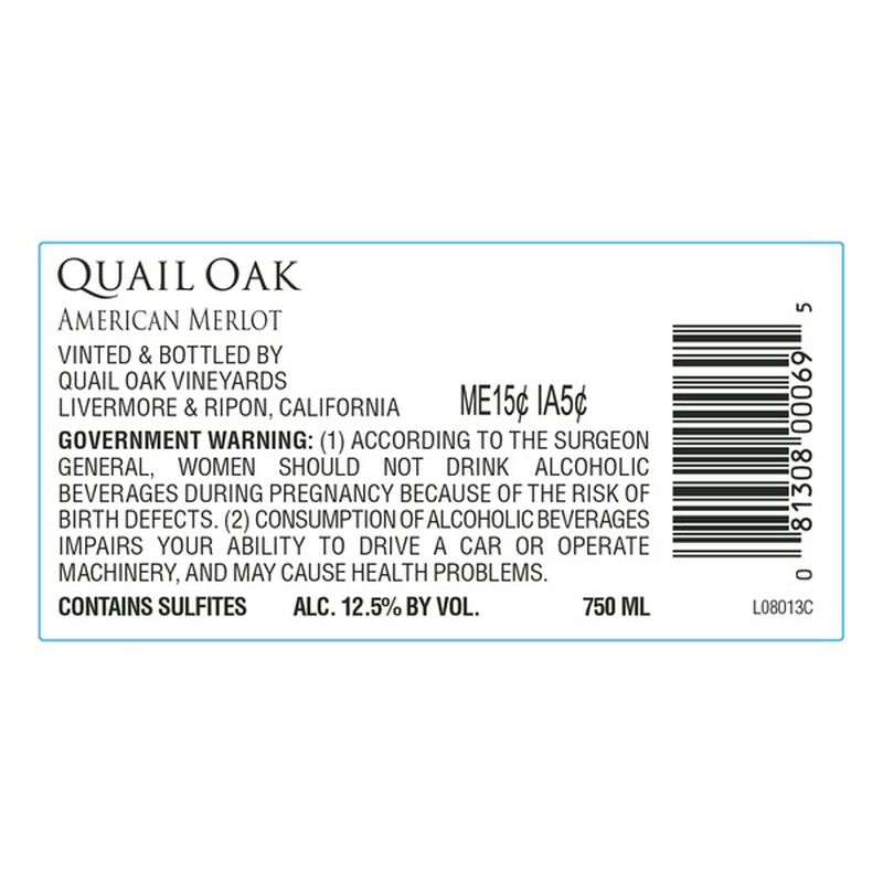 Quail Oak ® Quail Oak Merlot Red Wine - 750ml (750 ml) - Instacart