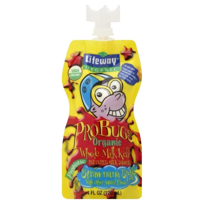 Lifeway ProBugs Strawnana Split Organic Whole Milk Kefir Cultured Milk ...
