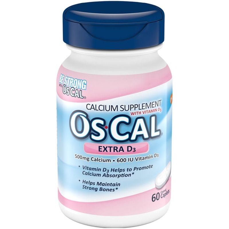 Os-Cal Calcium Supplement, with Vitamin D, 500 IU, Caplets (60 each ...