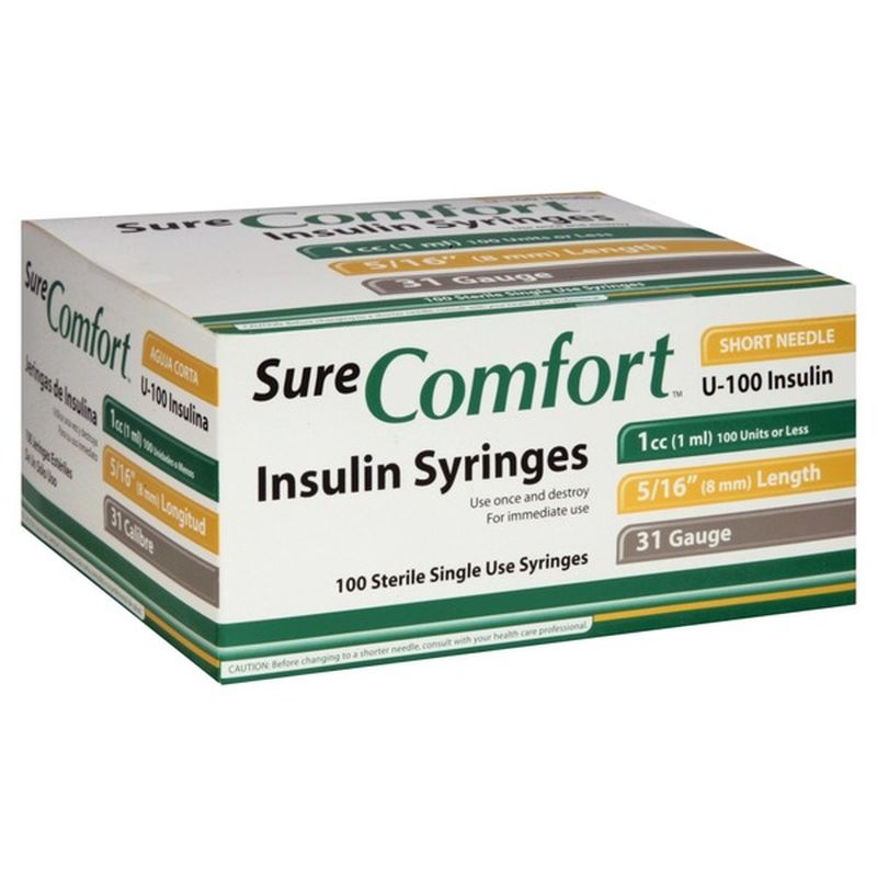 Sure Comfort Syringes, Insulin, Short Needle, U-100 Insulin (100 each ...