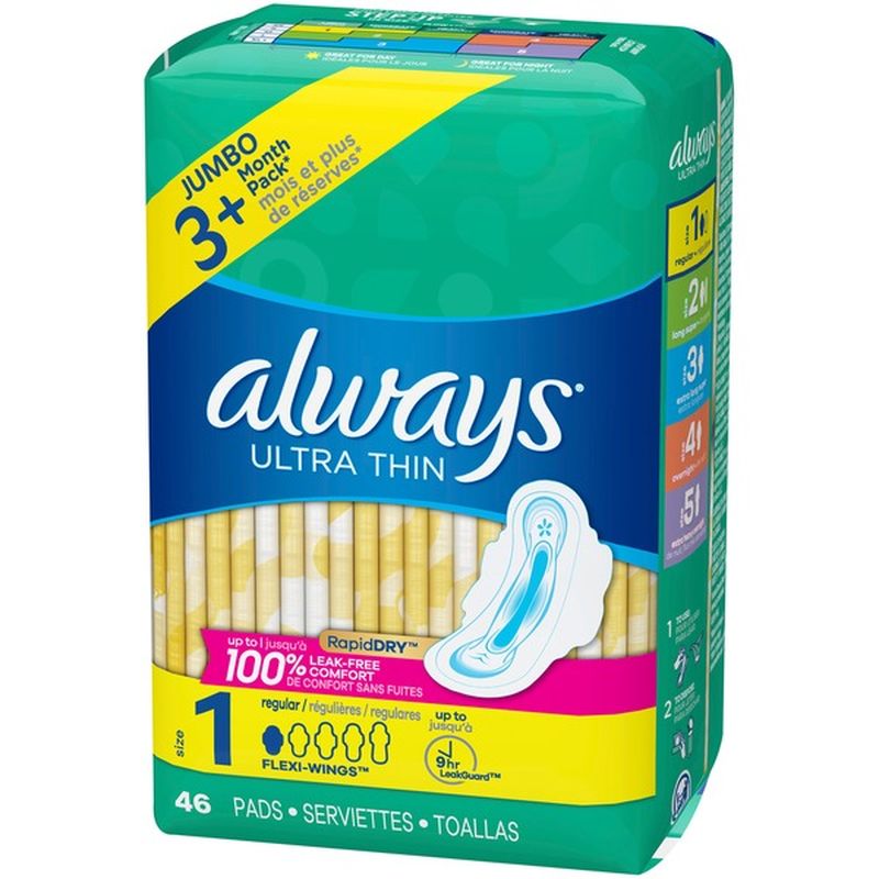 Always Ultra Thin Regular Pads With Wings Unscented (48 ct) - Instacart